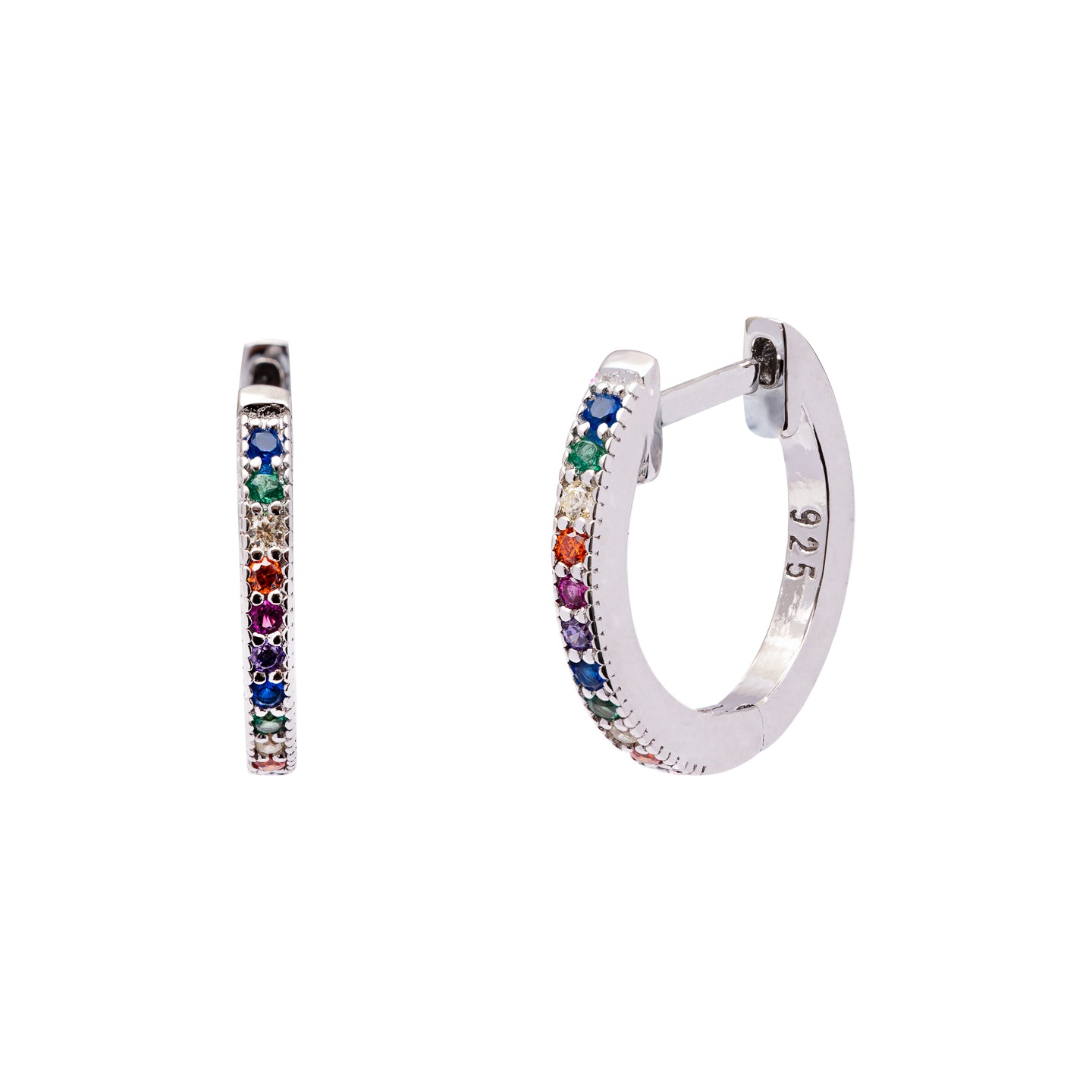 mini silver hoop multi colour gem stone earring – Paloma + Co